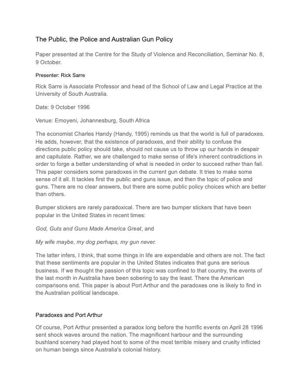 CSVR | The Public, the Police and Australian Gun Policy
